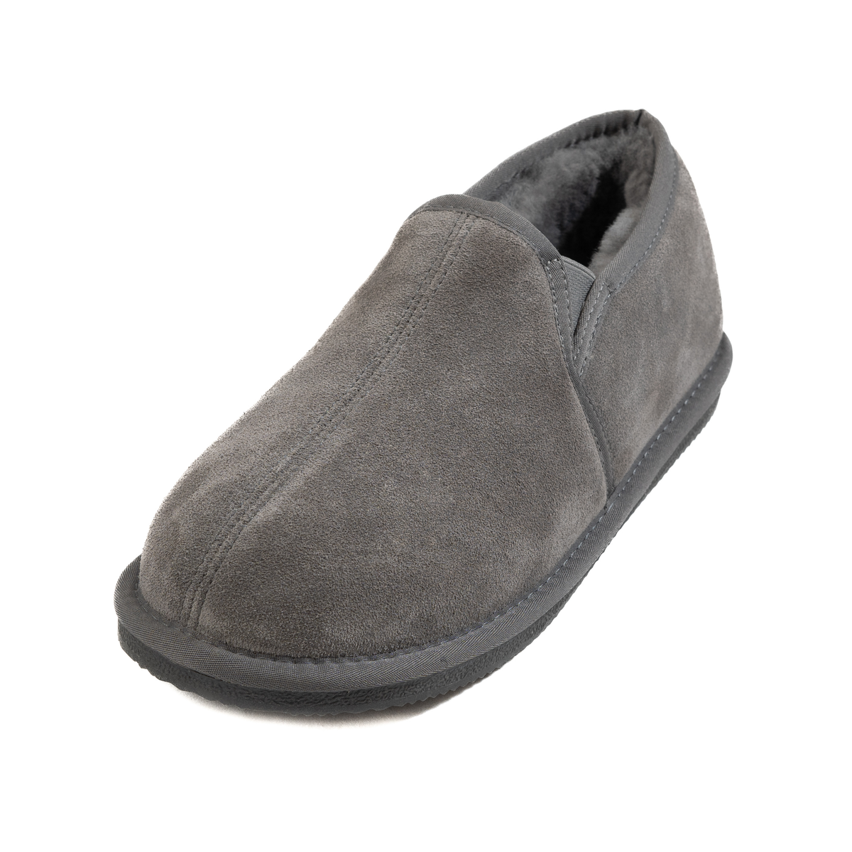 Deluxe Mens 'Sam' Sheepskin Slippers with Hard Sole - Dark Grey ...