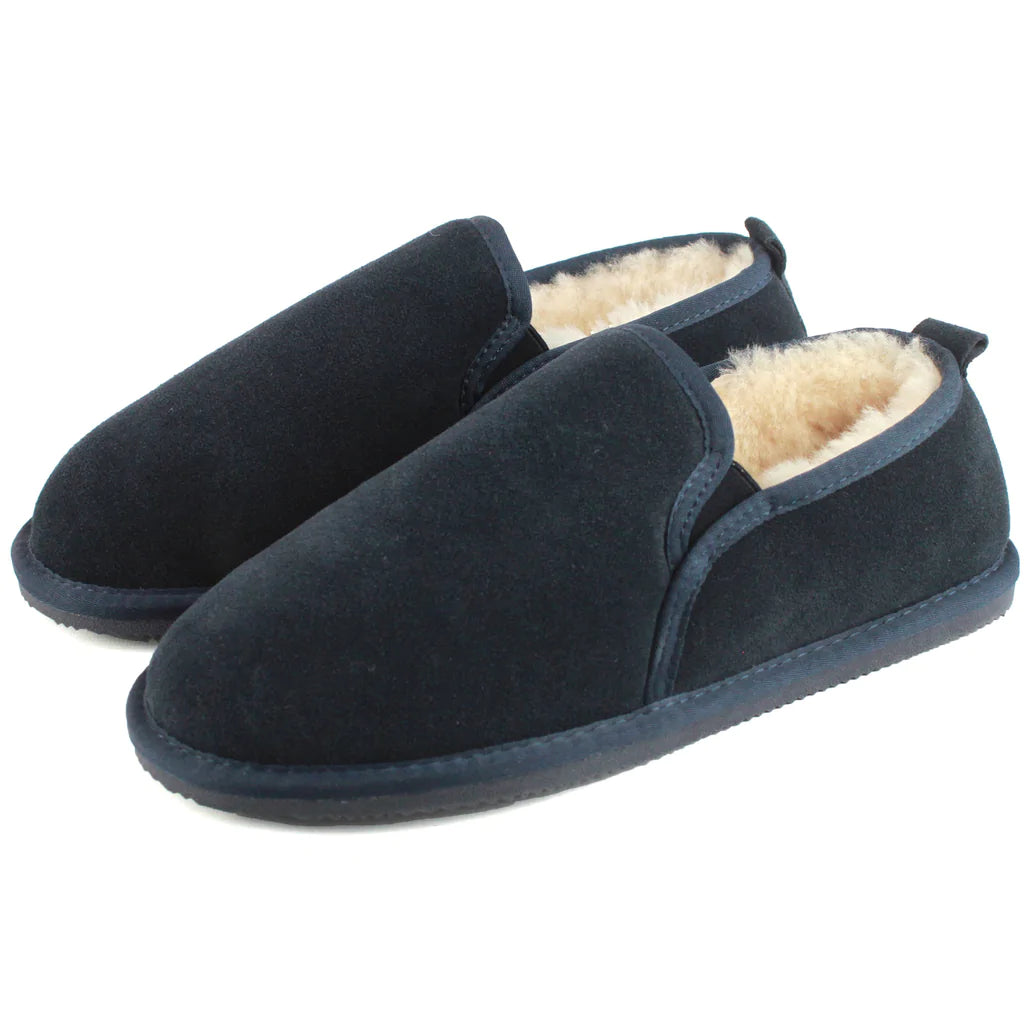 Deluxe Mens 'Avi' Sheepskin Slippers with Hard Sole - Navy – Sheepskin ...